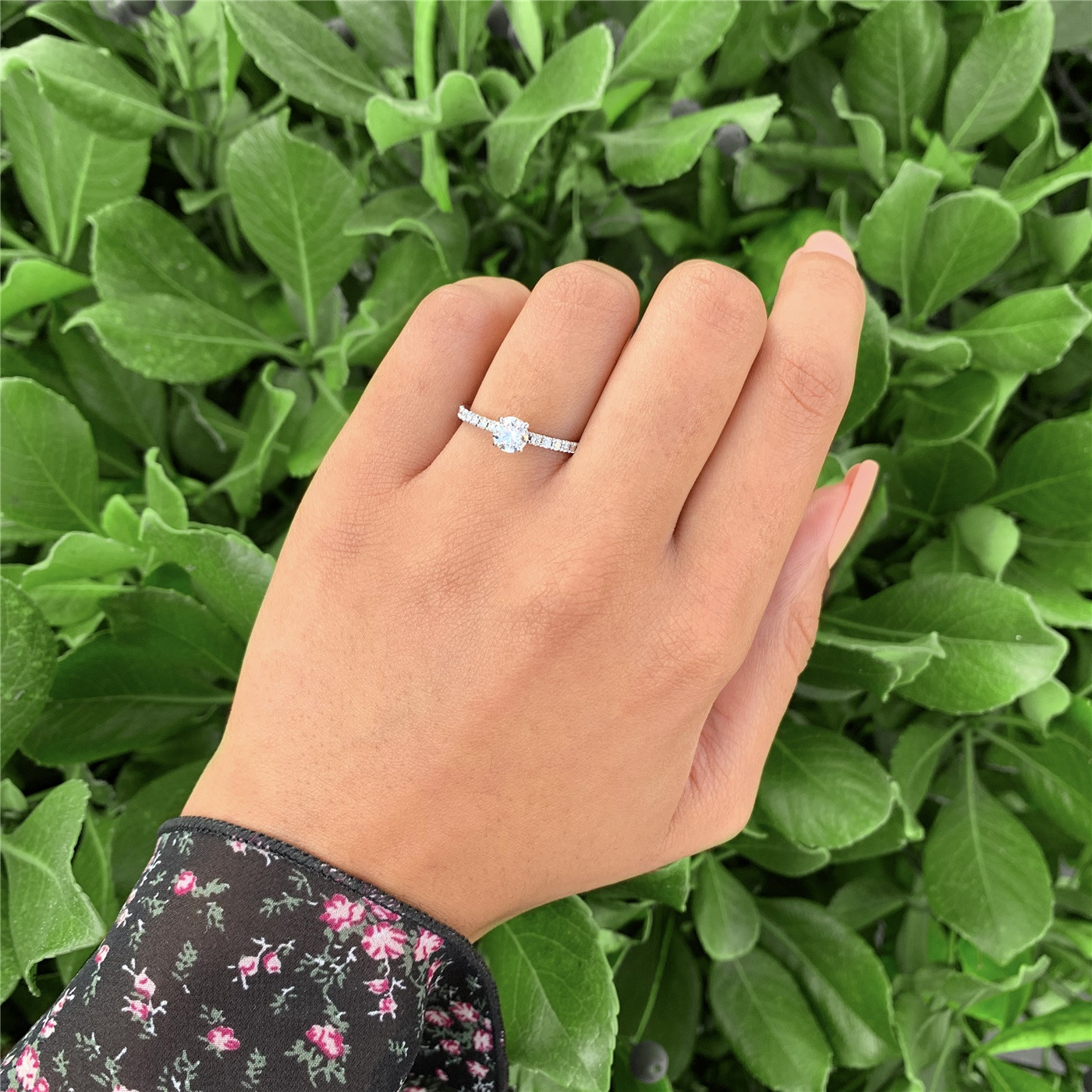 14k White Gold .50ctw Diamond French Set Engagement Ring