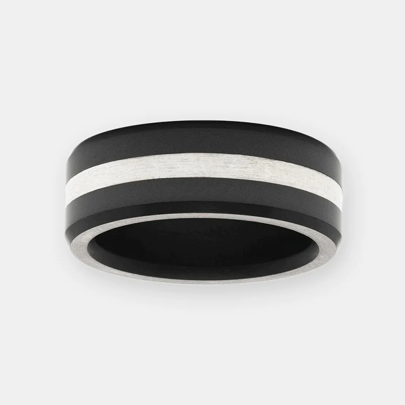 Elysium Black Diamond and Sterling Silver Wedding Band - Solid Black ...