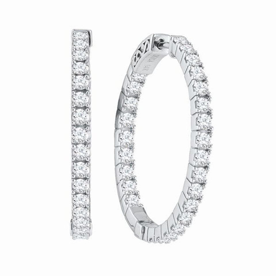 14k White Gold & .60ctw Diamond Inside-Out Hoop Earrings