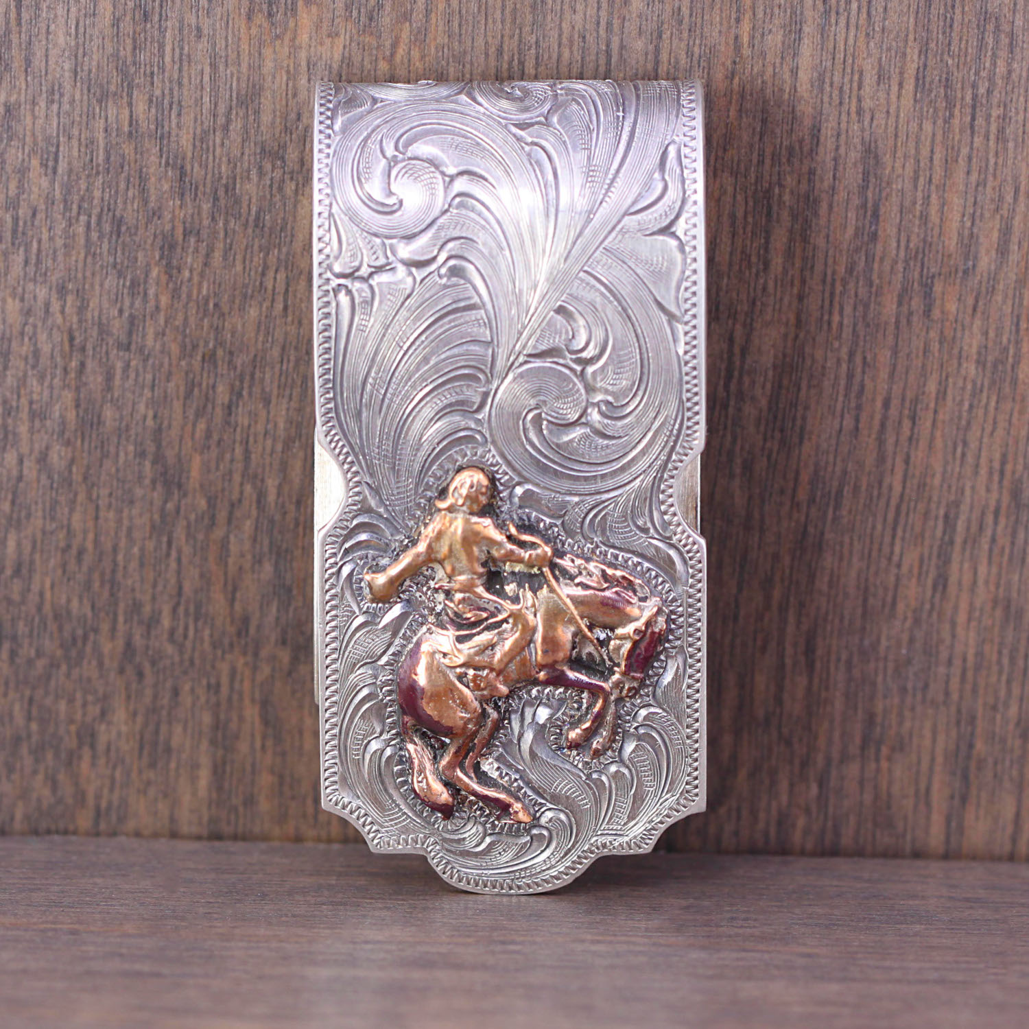Gorgeous Hand Engraved Sterling Silver Western Style with Bucking Bronco