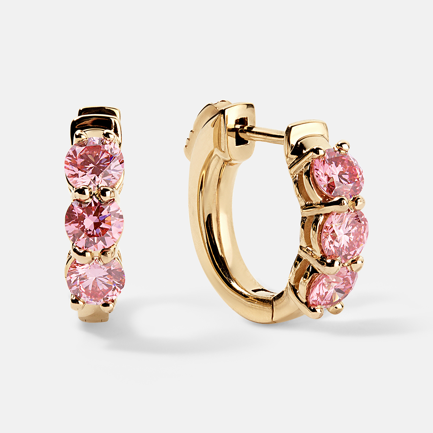 Pink Diamond Huggie Hoops set in 14K Gold