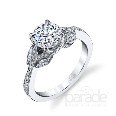 Ladies 18K White Gold Lyria Leaf Diamond Semi-Mount Engagement Ring