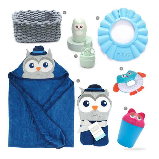 New Baby Bath Time Hamper Gift Set Pink Owl Basket Set