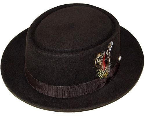 Mens Brown Porkpie Hat 100% Wool Stingy Brim Capas