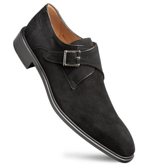 Mezlan Mens Italian Suede Side Buckle Shoes Black Albini