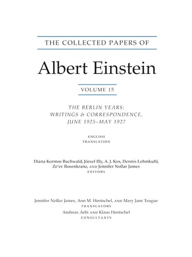 The Collected Papers of Albert Einstein, Volume 15 (Translation ...