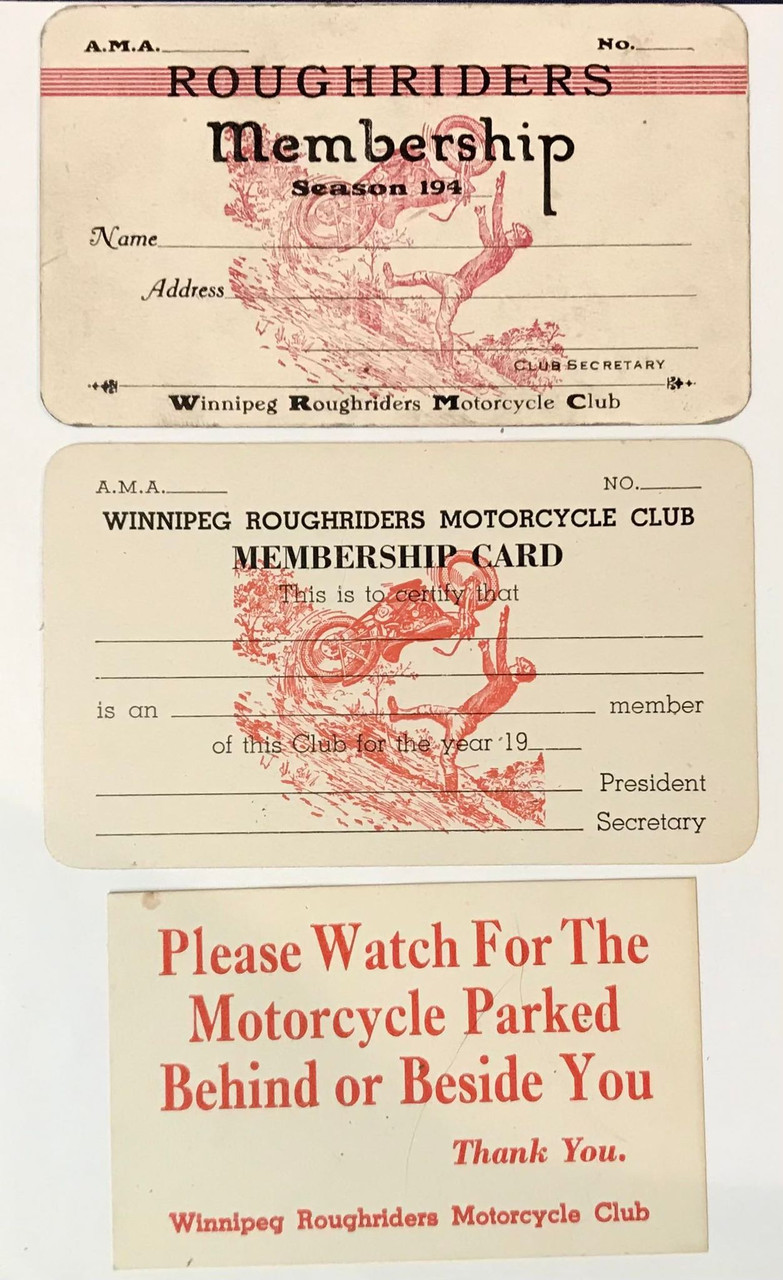 1940s Winnipeg Roughriders Motorcycle Club Membership Cards and ...