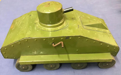 1920s Structo Pressed Steel Tin Toy Tank With Crank Sound and Action