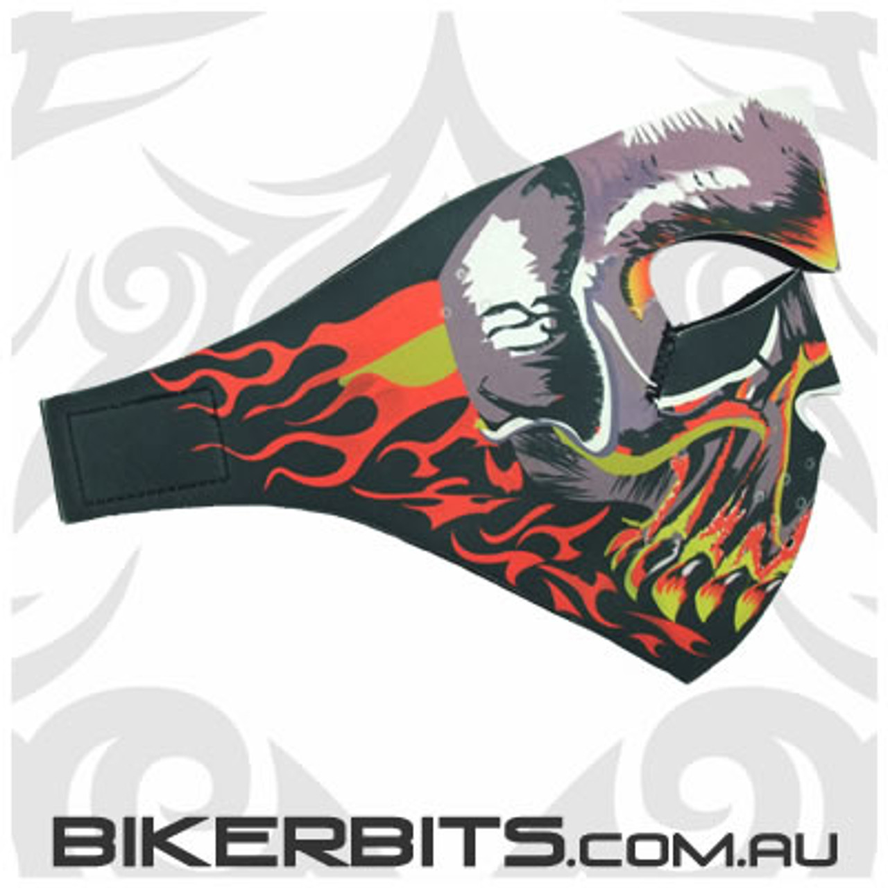 Flaming Evil Skull Neoprene Full Face Mask Biker Bits Australia