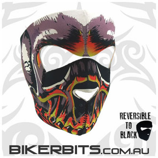 Flaming Evil Skull Neoprene Full Face Mask - Biker Bits Australia