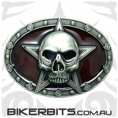 Skull Star - Red Belt Buckle - Biker Bits Australia
