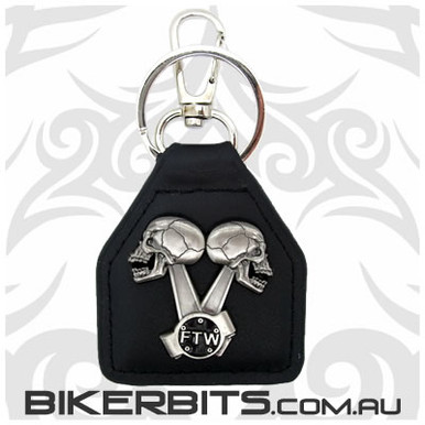 FTW Skulls V-Twin Leather Key Fob Keyring - Biker Bits Australia