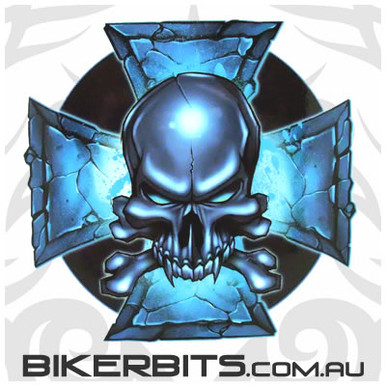 Blue Stone Iron Cross & Skull Decal - Biker Bits Australia