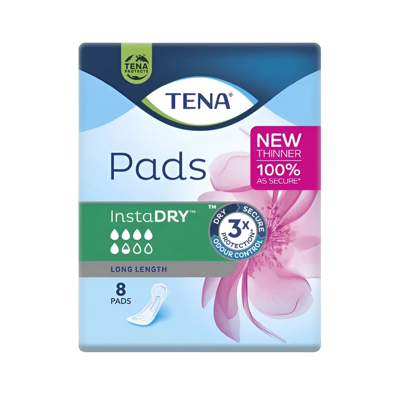 Tena Pads Instadry Long Length 338 x 124mm 420ml - 8 Pack