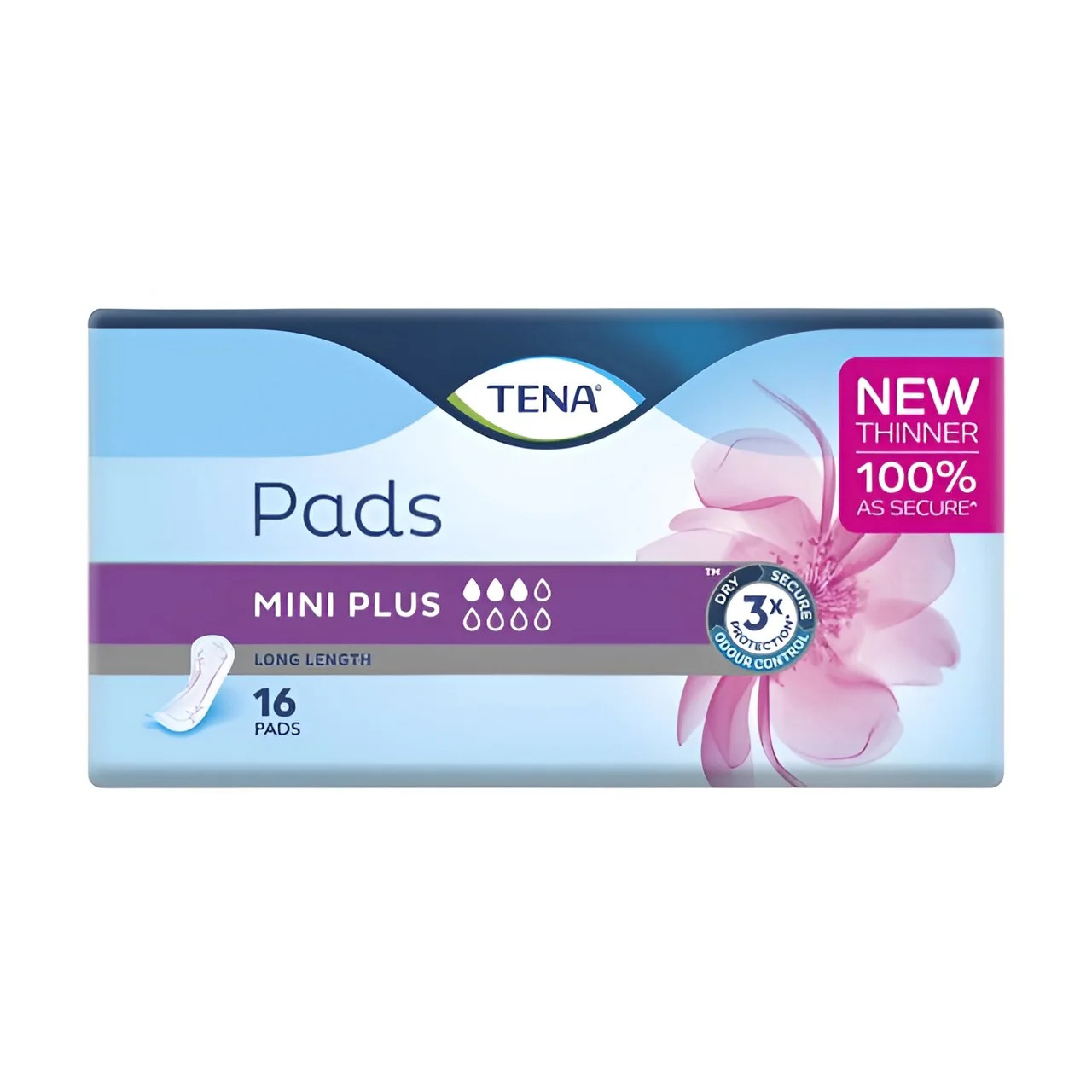 Tena Pads Mini Plus Long Length 256x94mm 140ml - 16 Pack