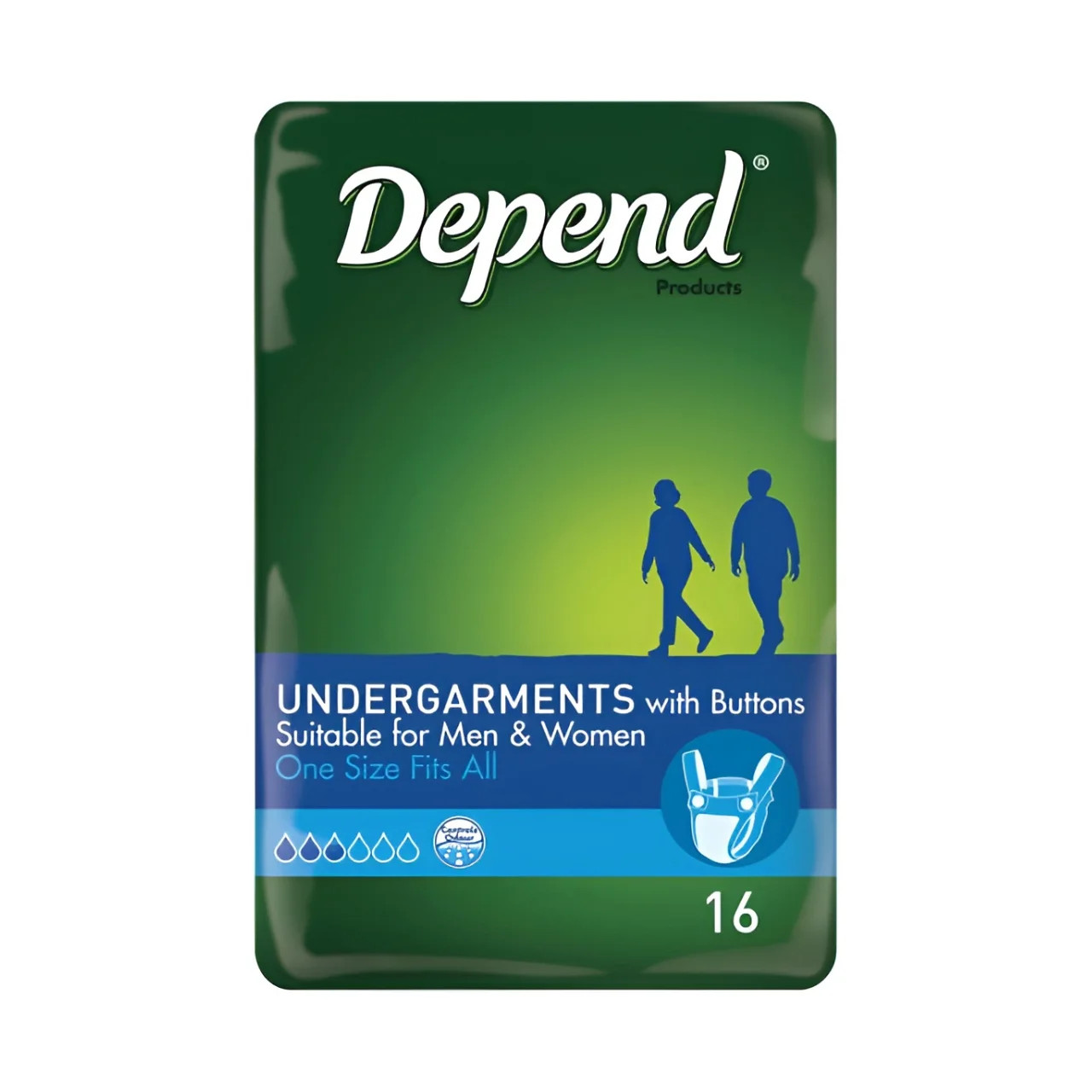 Depend Undergarment w/ Buttons One Size Fits All 450ml 16Pk