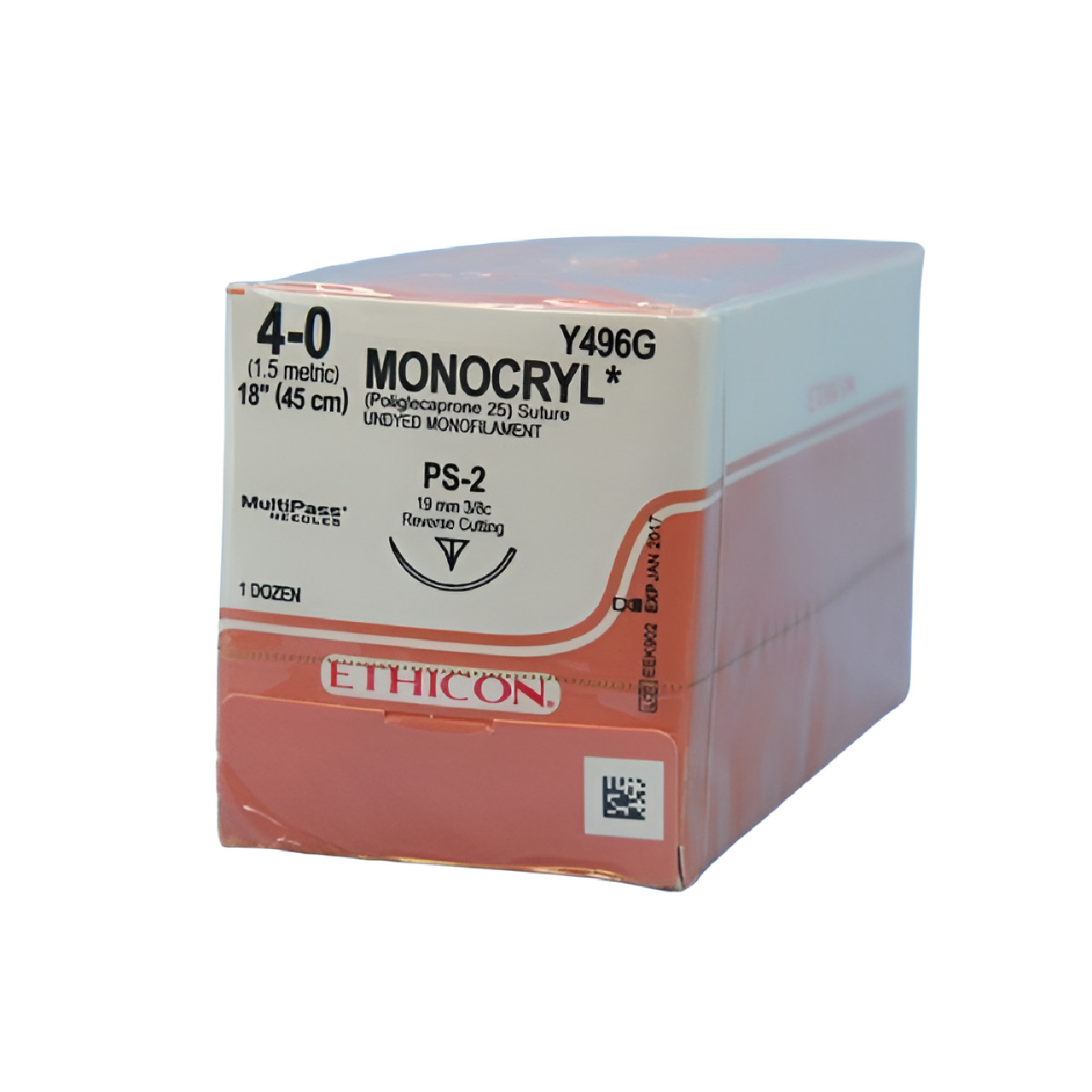 Monocryl 4-0 19mm PS-2 45cm Suture - Absorbable - 12 Pack