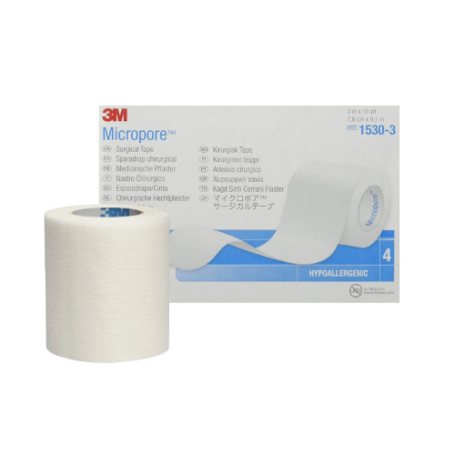 3M Micropore Surgical Tapes 7.5cm x 9.1m White - 4 Pack