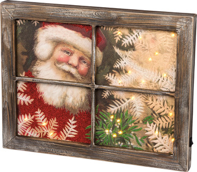 Santa LED Window Frame | Santa's Holiday Christmas World