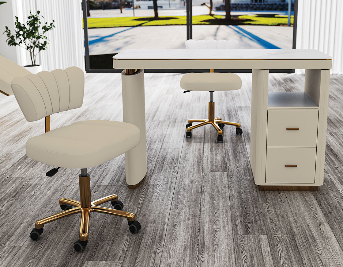 Esthetix Sienna therapist stool, taupe/gold - Ellisons