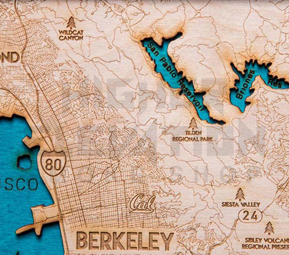 3D Wood Map San Francisco/Bay Area Medium 15" x 20" - Higher Elevation