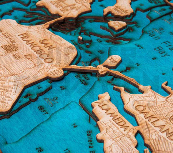 3D Wood Map San Francisco/Bay Area Medium 15" x 20" - Higher Elevation