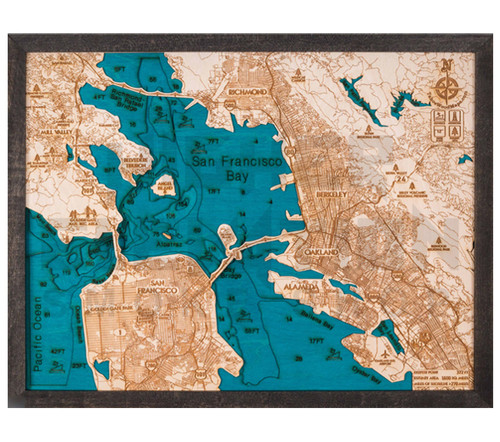 3D Wood Map San Francisco/Bay Area Medium 15" x 20" - Higher Elevation