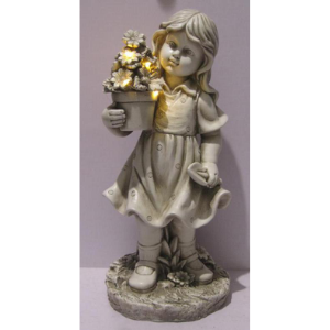 Solar powered garden statue of girl holding flowers with LED lights ...