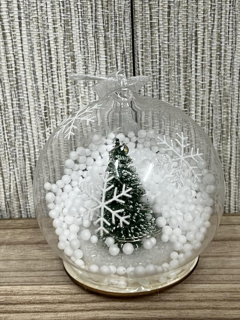 Glass Ball with tree, snow and LED light - Adore Collection