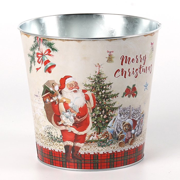 Santa Christmas themed Metal pot cover - tin colour - Adore Collection