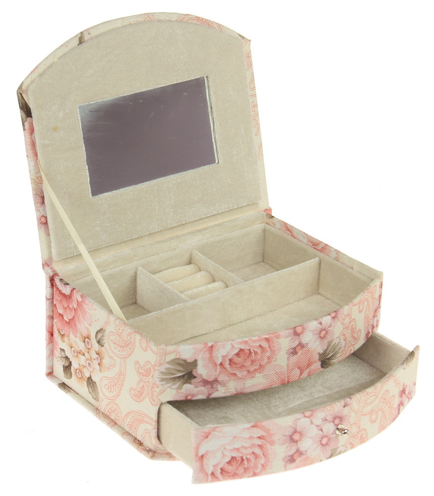 Curved front jewellery box with pink flower on cream pattern - Adore ...