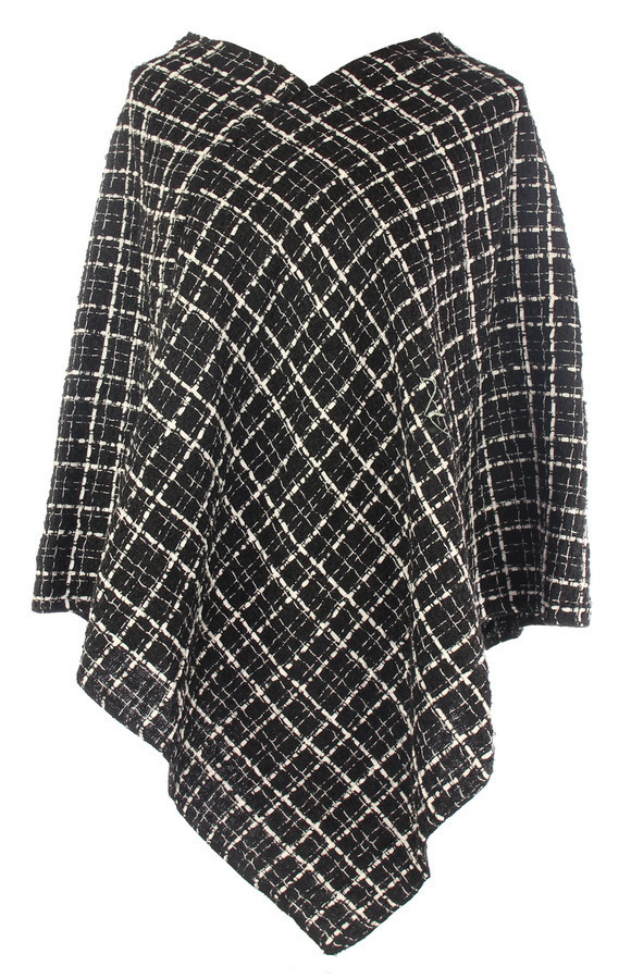 Classic shape textured check poncho - black - Adore Collection