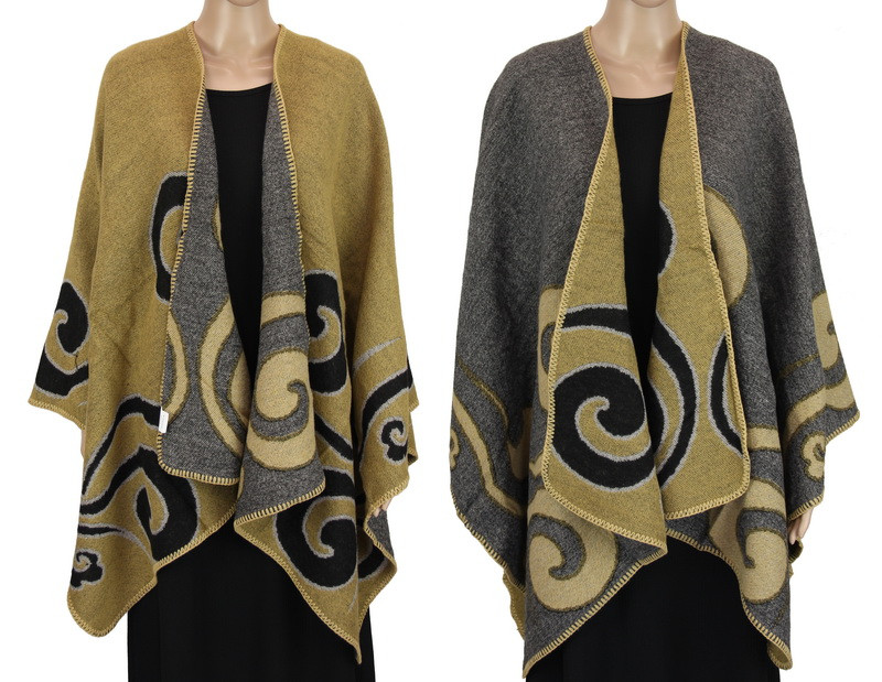Reversible cape with curls design - mustard - Adore Collection