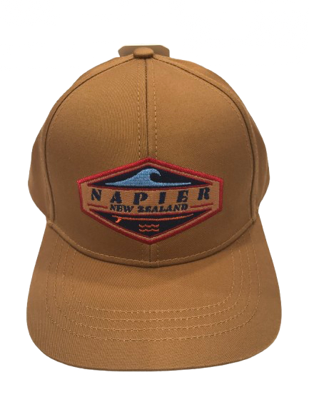 Napier, New Zealand rust tan coloured cap with embroidered wave and ...