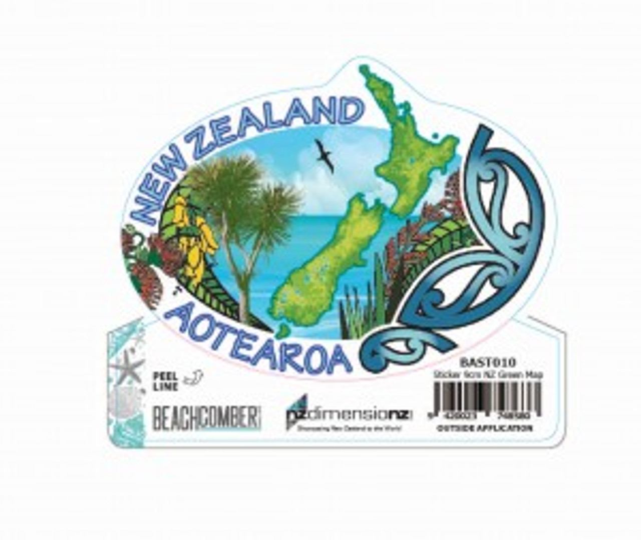 NZ sticker, Green Map of NZ with fauna- 9cm - Adore Collection