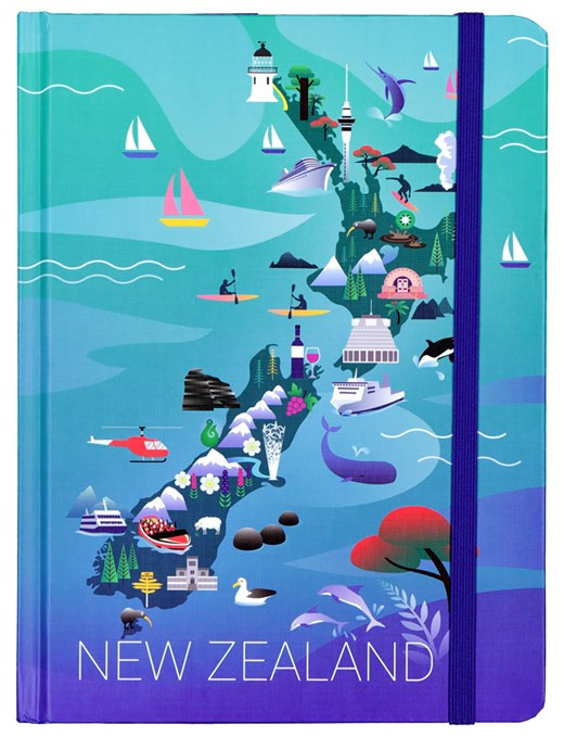 NZ Notebook A5 - NZ Map with icons - Adore Collection