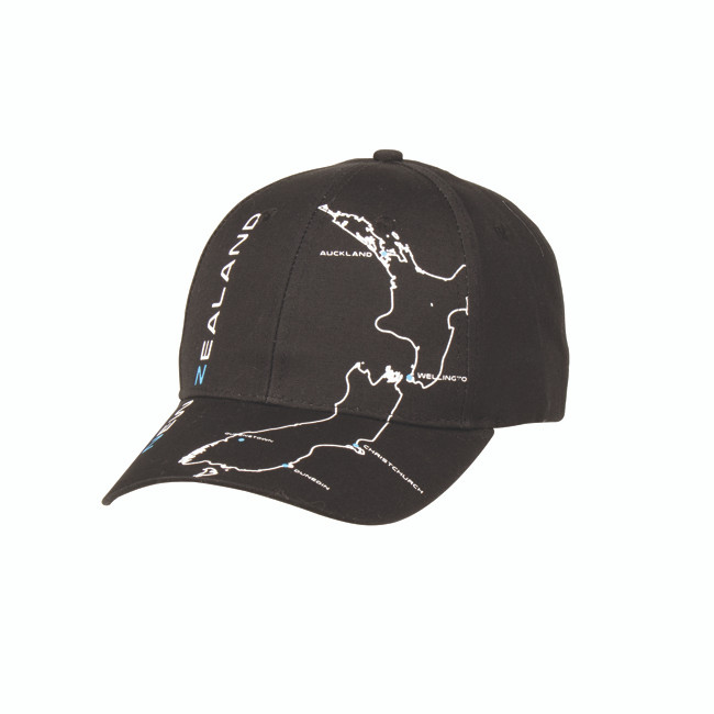 NZ Cap - NZ Map on 100% cotton black cap - Adore Collection