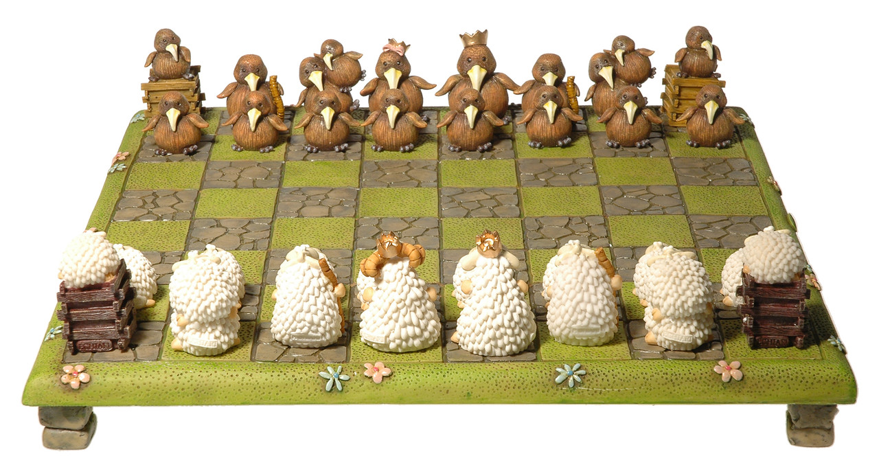 NZ Kiwi Vs NZ Sheep Chess Set (approx 31cm x 31cm) - Adore Collection