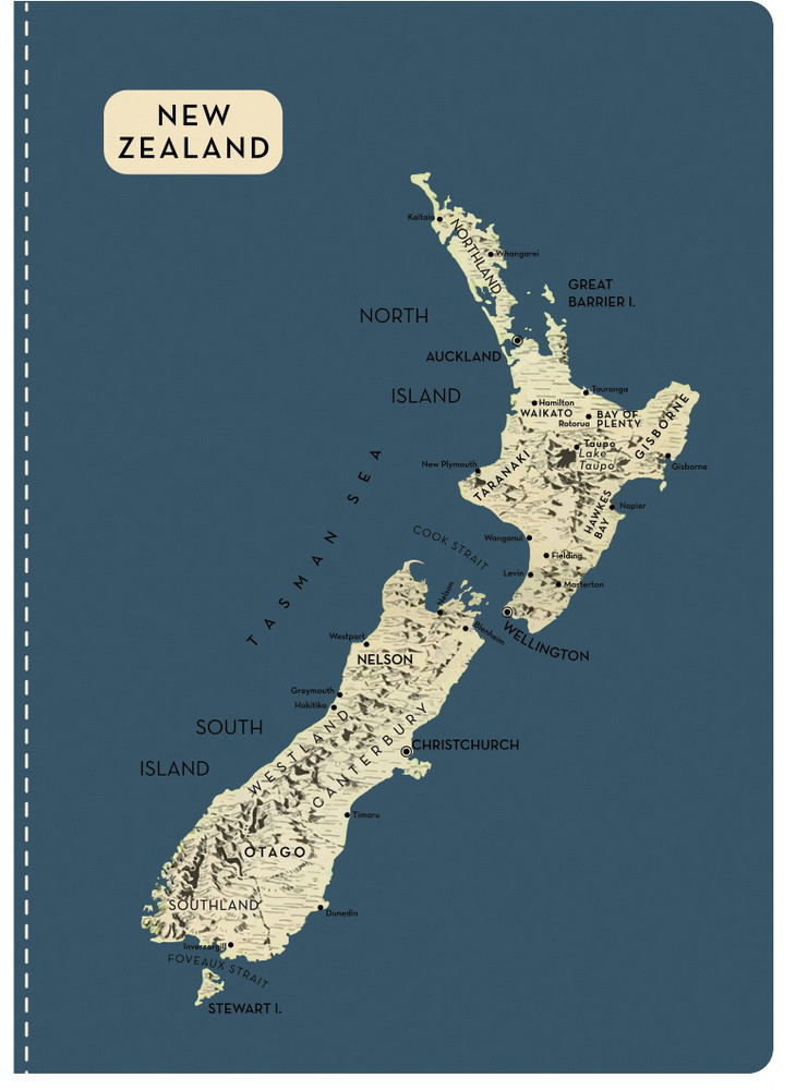 NZ Map Grey Notebook A5 - Adore Collection
