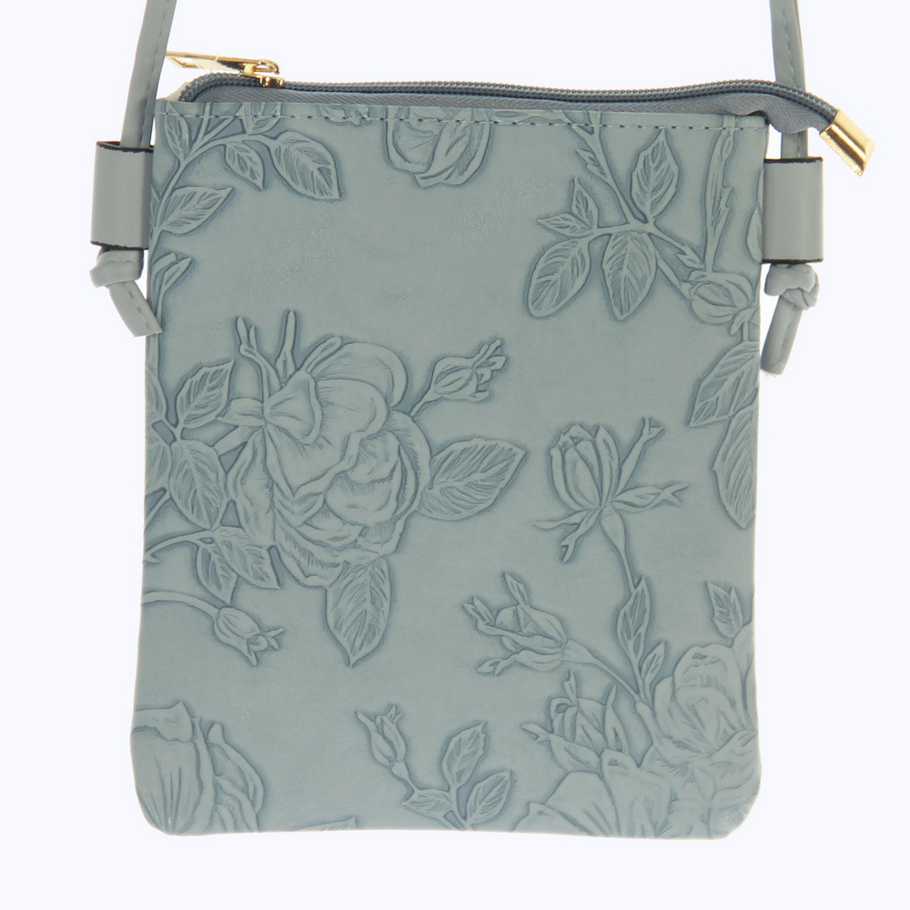 Handy shoulder bag with embossed hibiscus pattern - pale denim blue ...