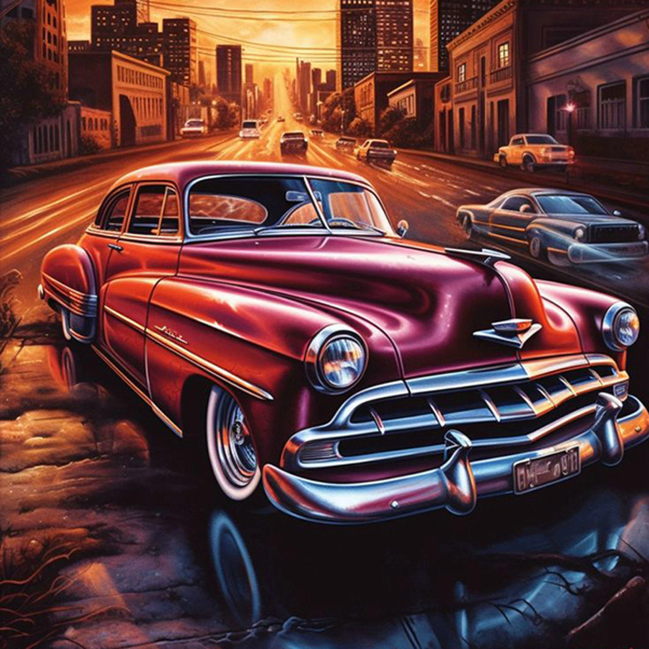 Set of 6 glass coasters with Classic Car designs - Adore Collection