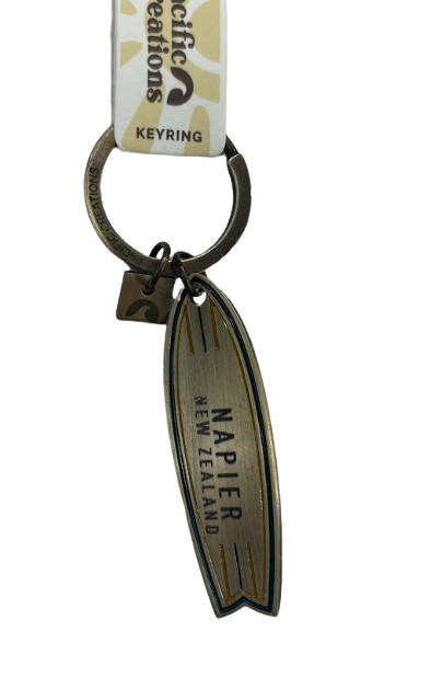 Surfboard metal keyring with Napier New Zealand - Adore Collection