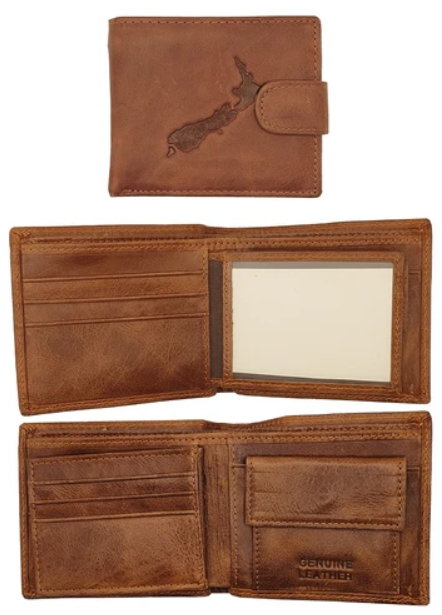 Men's leather wallet with embossed New Zealand map - Brown - Adore ...