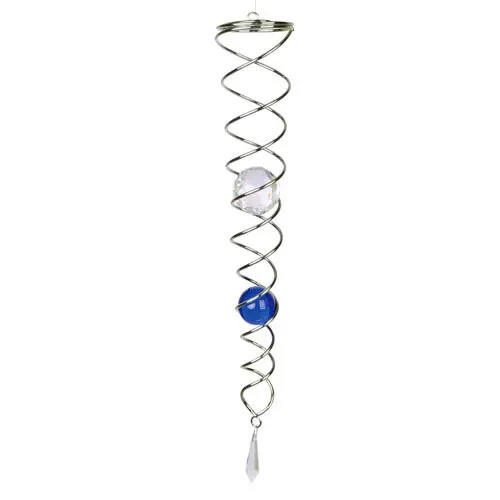 Spiral wind spinner with blue and clear crystal balls (46cm tall ...