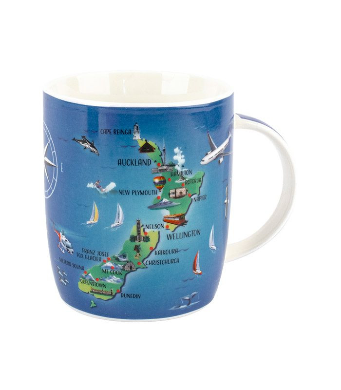 New Zealand map with landmark icons coffee mug - Adore Collection