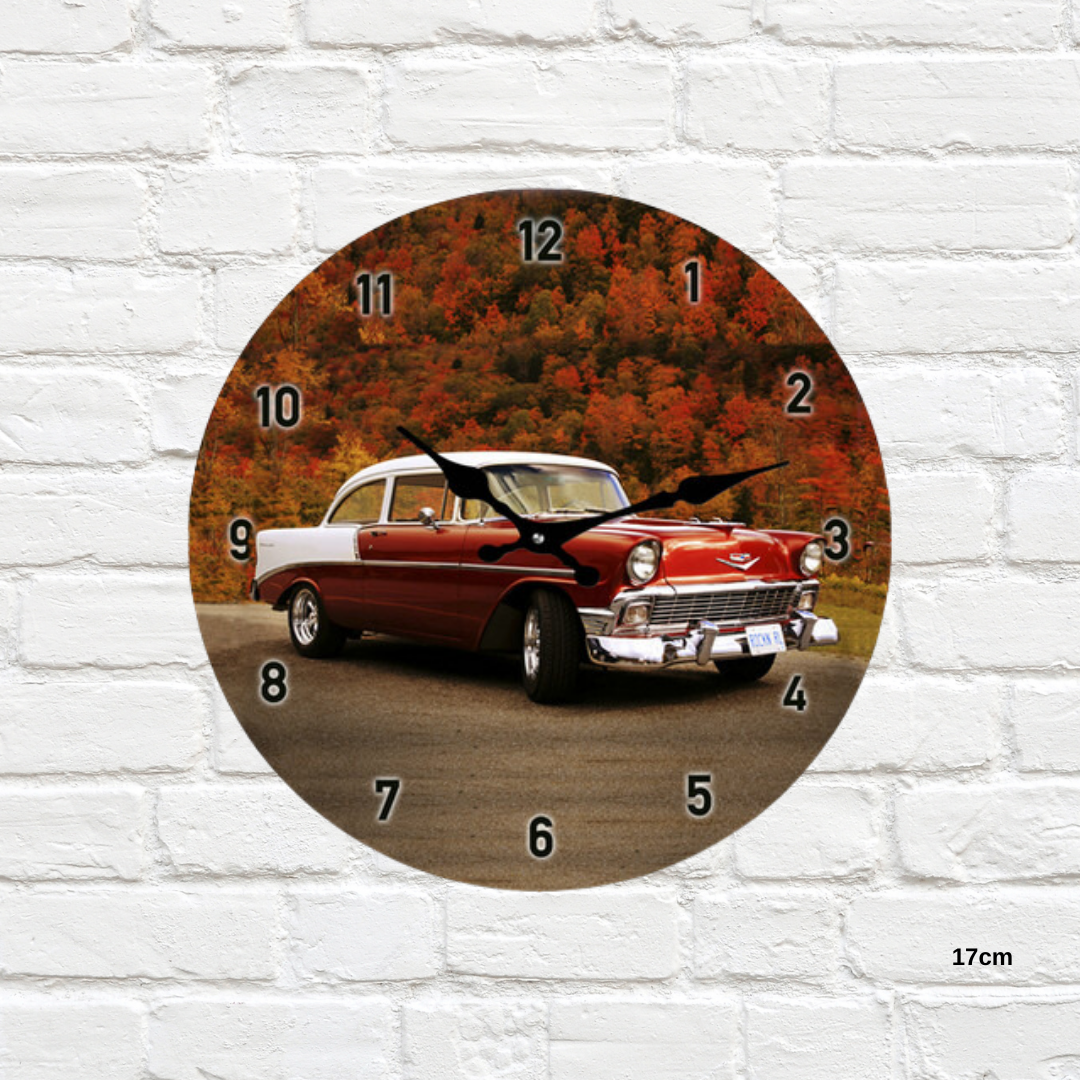 Classic Chevrolet glass clock (17cm diameter) - Adore Collection