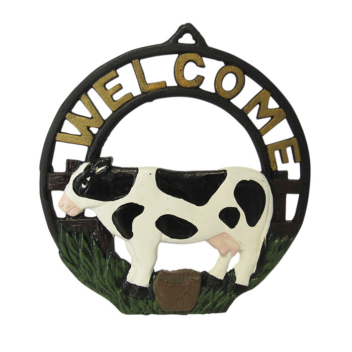 Cast Iron welcome sign with dairy cow - Adore Collection