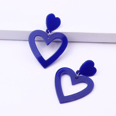 Blue Acrylic Heart Drop Earring - Adore Collection