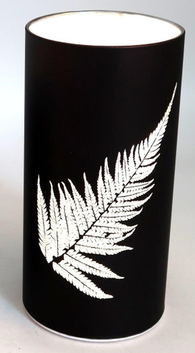 Silver fern on black tube lamp with LED fairy light inside 10cm x 20cm ...