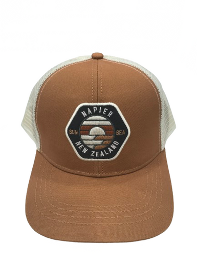 Napier, New Zealand tan coloured cap with Sun, Sea design - Adore ...